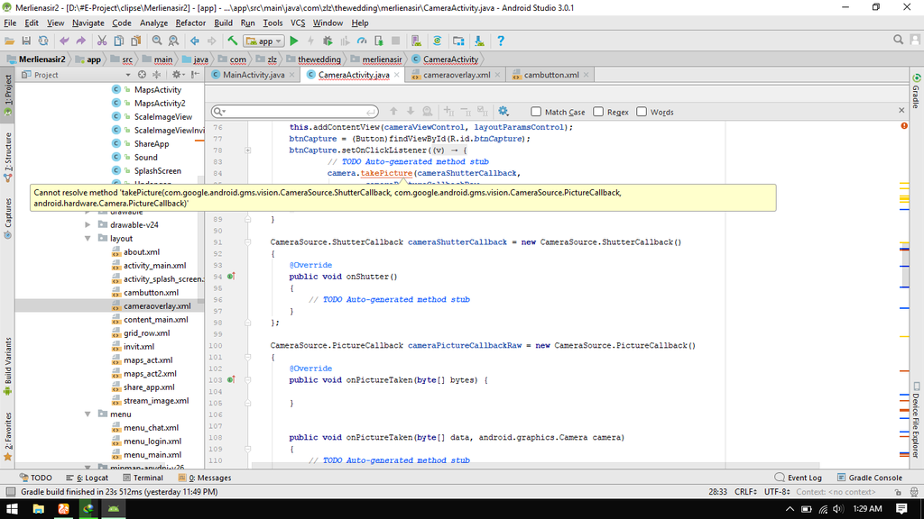 Set Live Frame on Camera Capturing Image Android (Error) - Stack Overflow